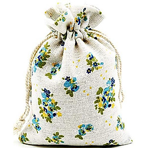 Autupy 20 Pack Floral Burlap Drawstring Bags Gift Bags Packing Storage Linen Jewelry Pouches Sacks for Christmas Wedding Party Shower Birthday, 5.5 x 3.9 Inch