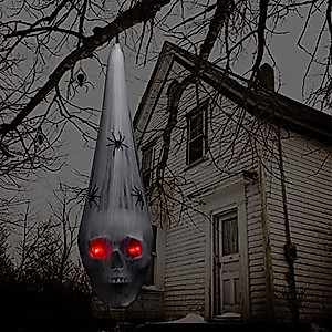 Halloween Decorations,Halloween Skull Decor Outdoor and Indoor,20" Halloween Skeleton Voice Activated Decorations with LED Red Eyes&Fake Spider,Haunted House Decorations,Halloween Party Decor for Home