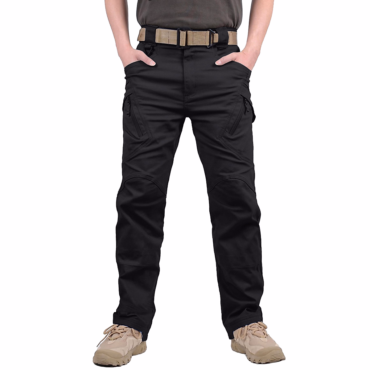 TACVASEN Mens Hiking Pants Lightweight Cotton Tactical Pants Stretch Military Cargo Pants 9 Pockets Work Pants Comfortable Workout Pants Combat Black 32