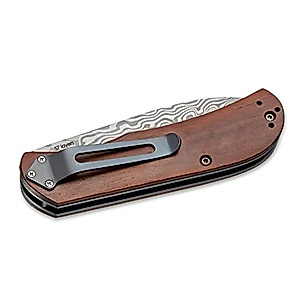 BOKER PLUS Exskelibur II Folding Gentlemen’s Pocket Knife, Damascus Steel Blade, Cocobolo Scales, Blue Anodized Titanium Liners, Titanium Pocket Clip