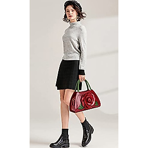 PIJUSHI Designer Floral Handbags for Women Genuine Leather Top Handle Satchel Handbags(66312 Red)