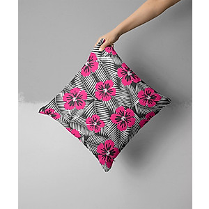 iiRov Summer Design Ink-Fuzed Decorative Throw Pillow - Tropical Summer Hot Pink Floral