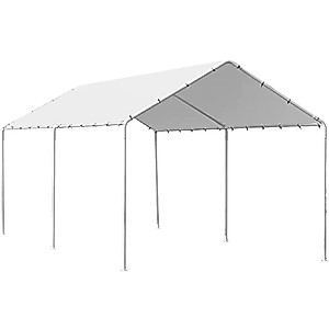 10x20 Carports Heavy Duty Car Port Waterproof Car Tent Metal Carport Party Tent with 6 Steel Legs,White