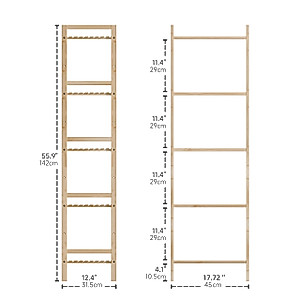HITNET Tall Narrow Bookshelf, 5 Tier Bathroom Shelf Bamboo, Floor Standing Display Storage Organizer for Small Space, Adjustable Shelves, Natural Wood Bookcase