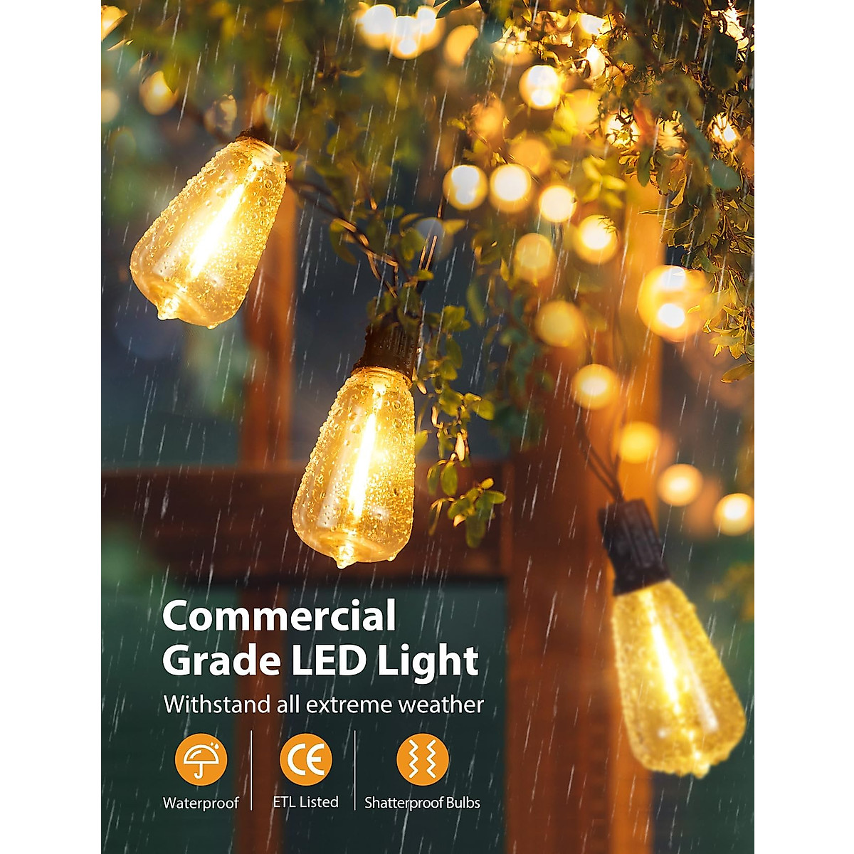 Sweepulire LED Outdoor String Lights, 125FT Patio Lights with 60+4 Shatterproof Bulbs, 2200K Warm White LED Lights Waterproof, Decorative Outdoor Lights for Porch, Deck, Garden, Backyard, Balcony