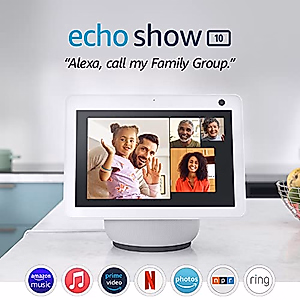 Echo Show 10 (3rd Gen) | HD smart display with motion and Alexa | Glacier White