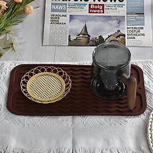 Silicone Dish Drying Mat, Non-Slip Easy Clean Sink Mat Large Heat-resistant Dish Drainer Mat for Kitchen Counter, Sink, Refrigerator or Drawer liner (12" x 6", COFFEE)