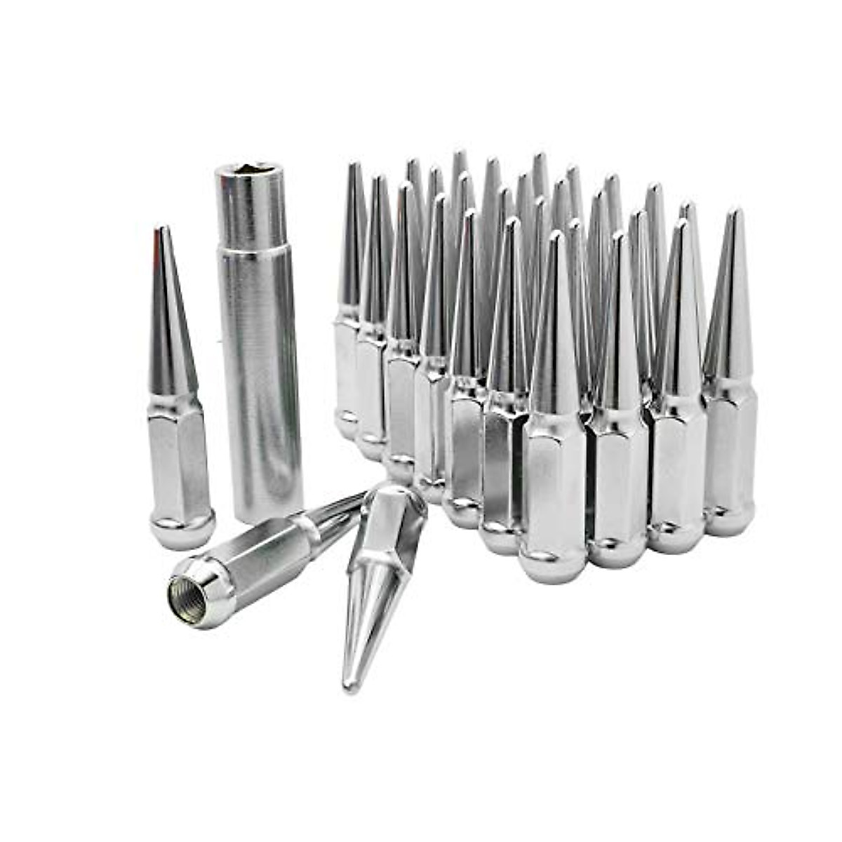 Venum wheel accessories 20 Pc Chrome Spike Lug Nuts | 1/2"-20 Thread | 4.5" Tall + Key Socket | Works with Chevrolet GMC C10 K10 1/2 Ton Trucks K5 Blazer Jimmy - Aftermarket Wheels