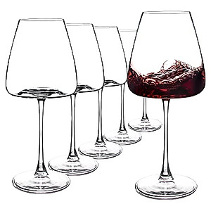 Red Wine Glasses Set of 6, 19.5 oz Durable Wine Glasses, Large Long Stem Wine Glasses with Unique Concave Bowl Base for Wine Tasting, Holiday and Home - Clear Glass