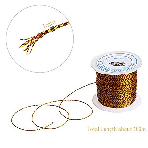 1mm Spool Gold Metallic Cord Tinsel String Jewelry Braided Thread, Total Length 109 Yards/ 328 Feet (Gold)
