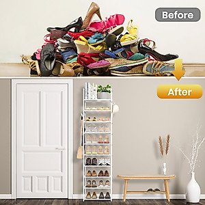 ROJASOP 10 Tiers Metal Shoe Rack Organizer Tall Shoe Racks for Closets Entryway Corner Shoe Rack Shoe and Boots Organizer Storage Narrow Shoe Rack for Closet Entryway Sturdy Shoe Shelf Shoe Stand