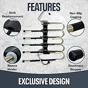 {Upgraded} Space Saving Magic Pants Hangers Multi-Layers (Pack of 2) for Men and Women. Multifunctional Use for Pants Scarves Skirts and Ties - Non-Slip Hangers with 5 Tiers for Closet Organizer