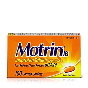 Motrin IB Pain Reliever Fever Reducer (NSAID) Ibuprofen Tablets, 100 Count