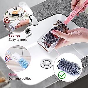 MeryStar Travel Bottle Cleaner Kit, Baby Bottle Brush Set with Silicone, Bottle Cleaner Brush and Drying Rack for Travel and Family Visits, Gift for New Moms (Pink)