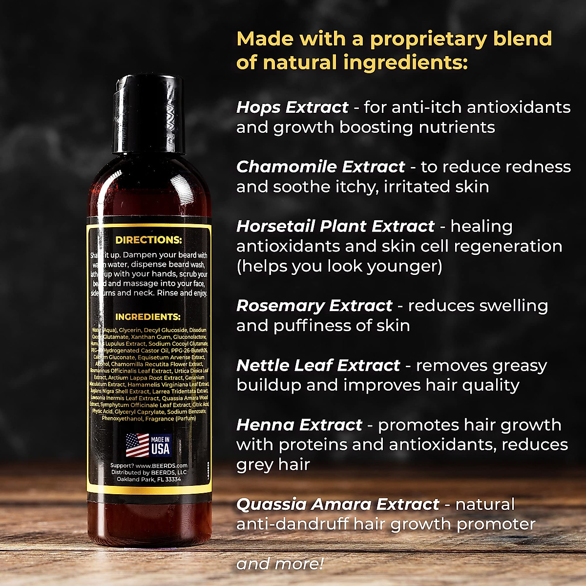 BEERDS Beard Wash (4 oz) Boosted by Hops - Cleanses, Restores, Delivers Antioxidants, Key Nutrients, Made in USA (Vanilla Birch)