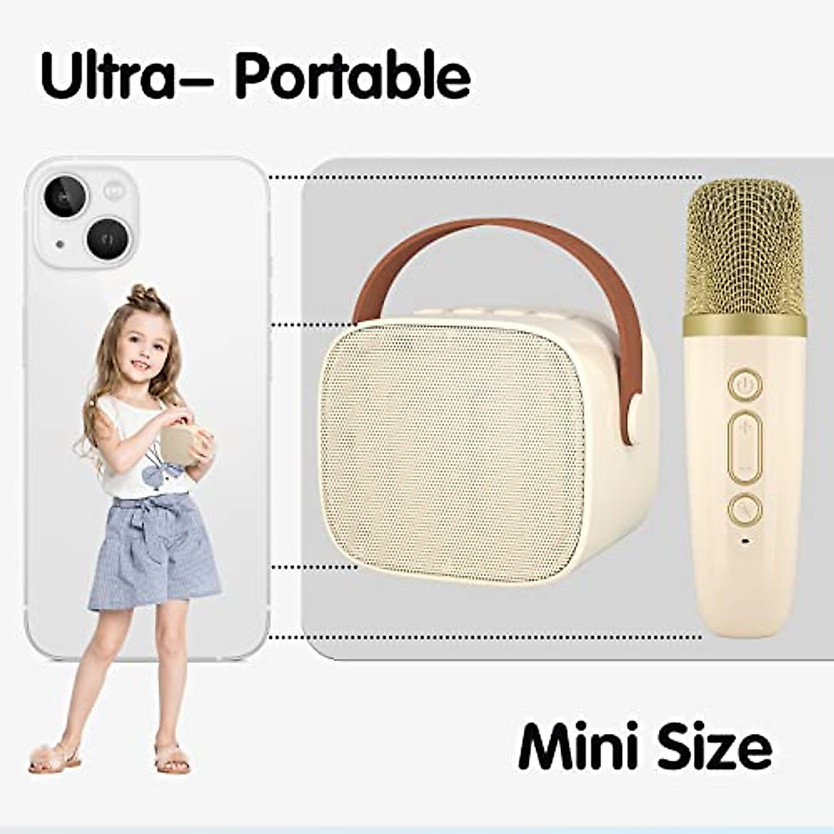 YLL Kids Karaoke Machine, Portable Bluetooth Speaker with Wireless Microphone for Adults, Karaoke Toys Gifts for Girls Ages 4, 5, 6, 7, 8, 9, 10, 12 +Year Old Birthday Party (Beige)