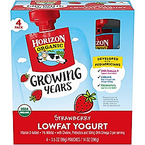 Horizon Organic Growing Years Low Fat Yogurt Pouch with 50mg DHA Omega-3 and Choline, Strawberry, 3.5 oz., 4 Pack