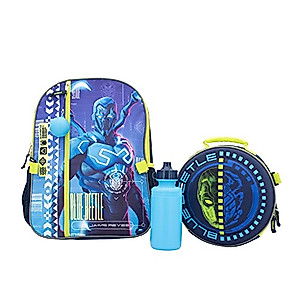 AI ACCESSORY INNOVATIONS Blue Beetle 4 Piece Backpack Set, Kids Super Hero 16" School Bag with Front Zip Pocket, Blue
