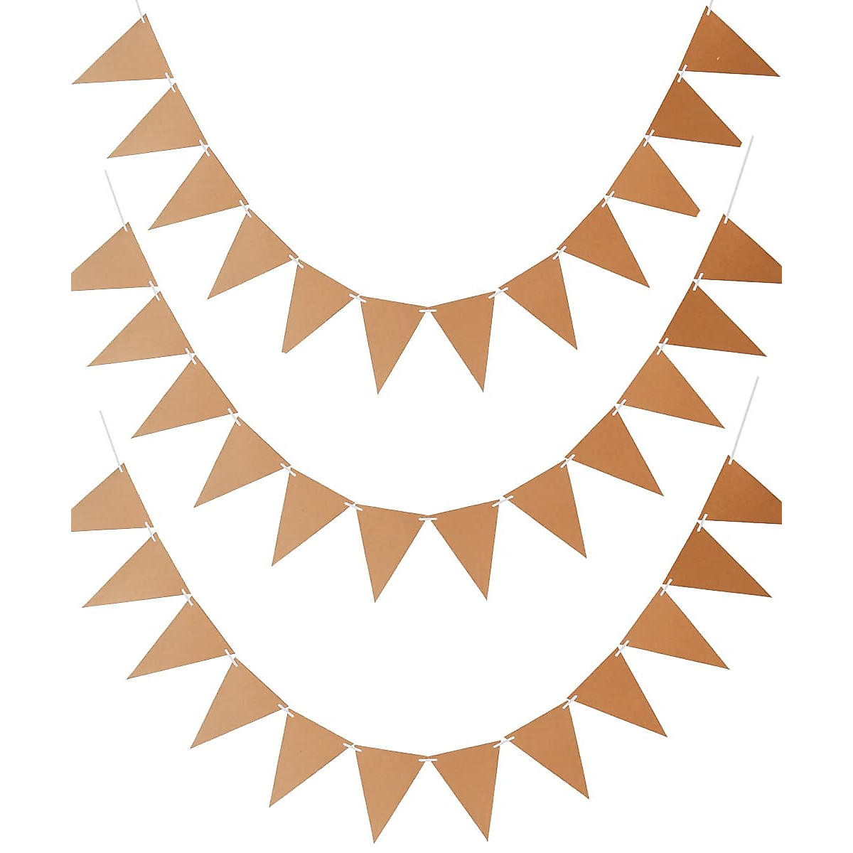 Pack 3 DIY Kraft Card Banner Make Your Own Bunting 36 Pieces 6.8 x 5.1 inch Triangle Flags Christmas Classroom Decorations Birthday Party Blank Banners with Hanging Ropes for DIY Painting Writing