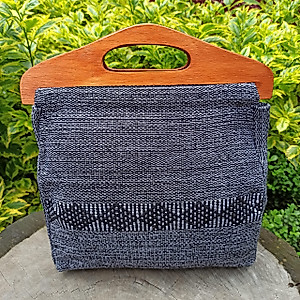 MEXICANDOO Authentic Mexican Handcrafted Woven Handbag for Women or Girls with Wooden Handles. Casual and Lightweight Purse (Black and White)