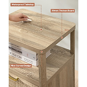 SHEEPPING Rattan Nightstands Set of 2 - Bedside Tables with 2 PE Rattan Drawers, Boho Night Stand with Open Wood Shelf, Farmhouse Bed Side Table/End Table for Bedroom Living Room, Natural, 25.5" H