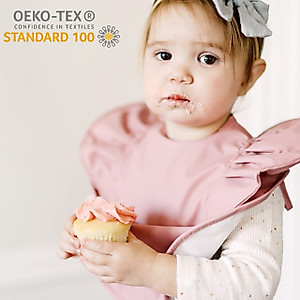 Bibtique Ruffle Smock Bibs For Babies 6-24 Months - Waterproof Food Catcher Bibs With Pocket - Mess Proof Baby Eating Bibs