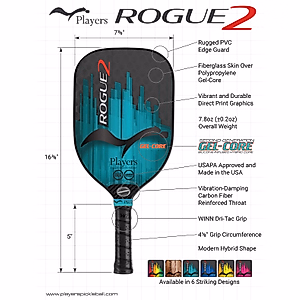 Rogue2 Second Generation Gel-Core Pickleball Paddle USAPA Approved and Made in The USA (Teal)