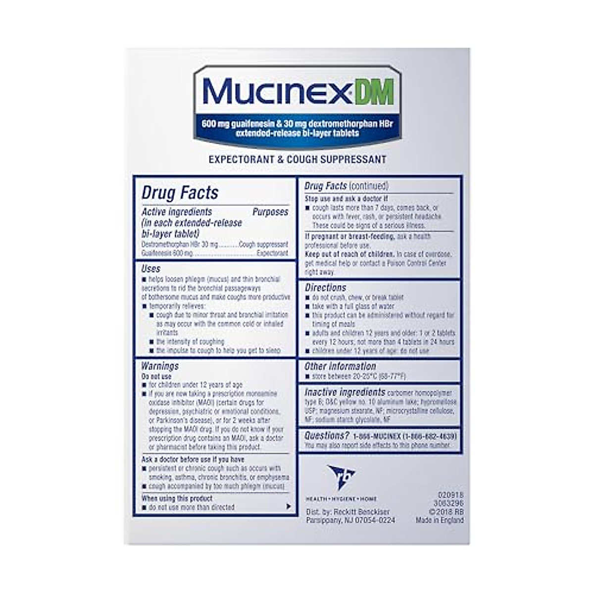 Mucinex DM 12Hr Chest Congestion & Cough Medicine For Adults, Cold And Cough Medicine for Excess Mucus Relief, 600 mg Guaifenesin & 30 mg Dextromethorphan HBr, 68 Bi-Layer Tablets