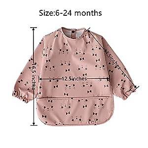 GZMM Waterproof Baby Bibs,Infant Toddler Long Sleeve Feeding Bib With Food Catcher,Easy Clean & Washable 2 Pack