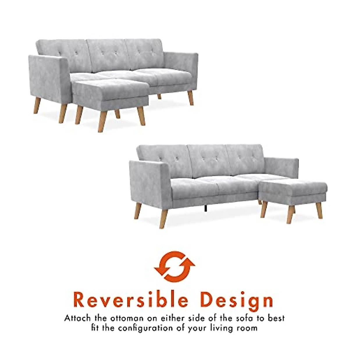 CosmoLiving by Cosmopolitan Gloria Upholstered Sofa, Light Gray