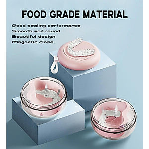 MURRI&MURRDI Retainer Case, Denture Case, Denture Bath Box with Strainer Basket, Cute Denture Holder Retainer Storage Soak Container for Travel Cleaning, Mouth Guard Case, Braces cleaner Cup (B Pink)