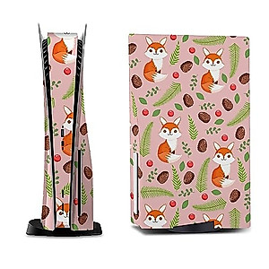 AoHanan Cute Fox Cones Berries PS5 Skin Console and Controller Accessories Cover Skins Anime Vinyl Cover Sticker Full Set for Playstation 5 Disc Edition