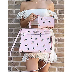 Kate Spade Staci Pineapple Medium Top Zip Satchel Pink Multi Bundled with Kate Spade Colada Medium Compact Bifold Wallet Pineapple Pink Multi K7218