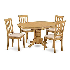 5 Piece Kitchen Table Set for 4 Includes an Oval Dining Table with Butterfly Leaf and 4 Linen Fabric Dining Room Chairs