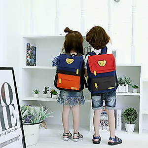 Willikiva Cute Bear Kids School Backpack for Children Elementary School Bags Girls Boys Bookbags (Red/Coffee/Royalblue, Small)