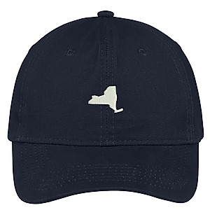 Trendy Apparel Shop New York State Map Embroidered Low Profile Soft Cotton Brushed Baseball Cap - Navy