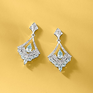 Ross-Simons 0.80 ct. t.w. Aquamarine Chandelier Earrings With Diamonds in Sterling Silver