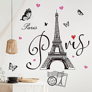 Gueevin 2 Sheets Paris Tower Wall Stickers Eiffel Tower Wall Sticker Decal Removable Paris Tower Wall Decor for Bedroom Living Room Sofa Backdrop TV Wall Romance Decoration