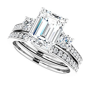 3 CT Emerald Cut VVS1 Colorless Moissanite Engagement Ring Set, Wedding/Bridal Ring Set, Sterling Silver Vintage Antique Anniversary Promise Ring Set Gift for Her (4)