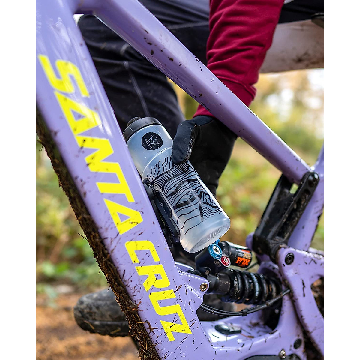 Peaty's Fidlock Lockin Magnetic Bike Water Bottle & Mount, Topo/Clear, 600 ml/ 20 oz.