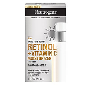Neutrogena Rapid Tone Repair Retinol + Vitamin C Facial Moisturizer with Retinol, Vitamin C, Hyaluronic Acid & SPF 30 Sunscreen, Tone-Evening & Brightening Face Cream, 1 fl. oz