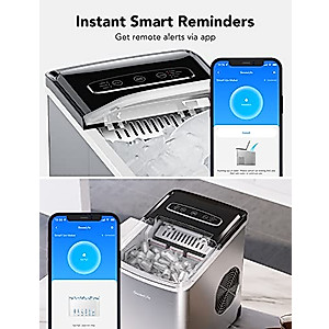 GoveeLife Smart Countertop Ice Makers, Self-Cleaning, Portable Ice Maker Works with Alexa, 9 Cubes Ready in 6min, 26lbs/24H, for Home Kitchen Party Camping, With Ice Scoop Ice Basket Stainless Silver