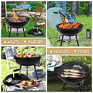 14 Inch Charcoal Grill, HaSteeL Portable & Mini BBQ Grilling Smoker, Great for Outdoor Cooking Backyard Garden Camping Picnic Barbecue, Enamel Black Lid, Plus a Screwdriver