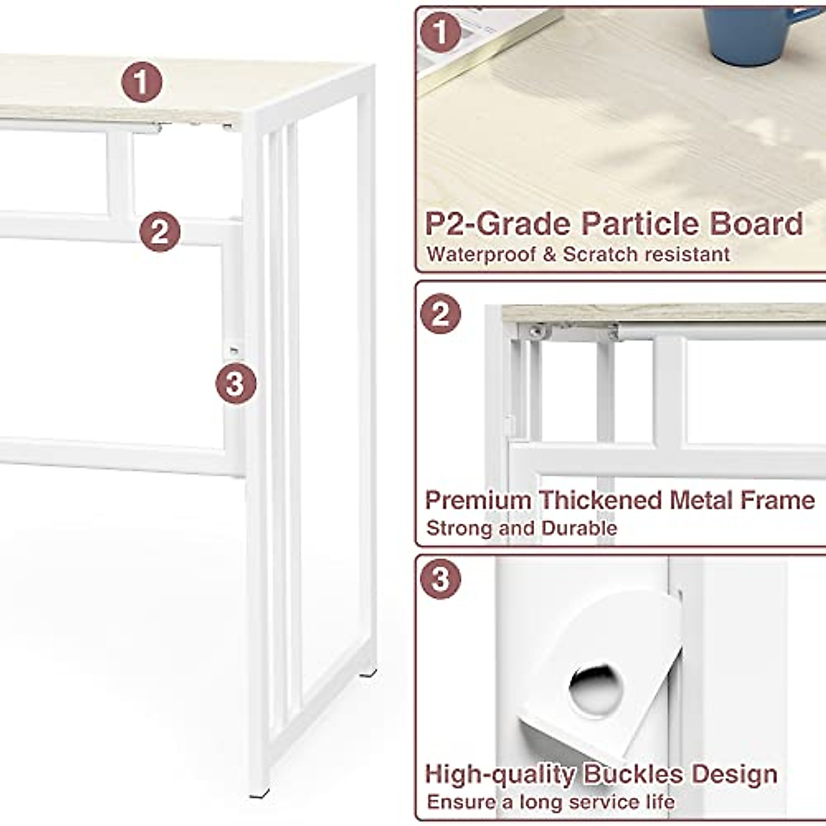 Gezen Folding Desk 40'' Computer Desk for Home Office, No Assembly Office Desk Foldable Simple Study Writing Desk Table for Small Spaces(Beige, White)
