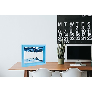 Sand Art Liquid Motion Dynamic Sand Picture, Flowing Sand Picture Moving Sand Art Frame Desktop Art Toys for Calm Relaxing(Blue), Blue,White