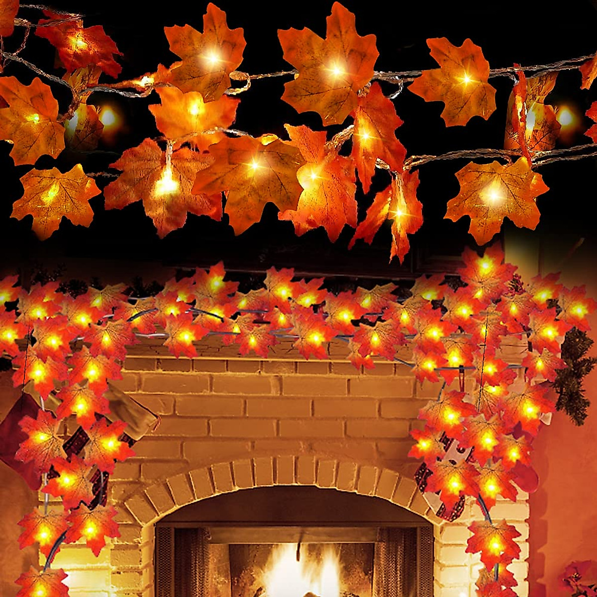 OVV 4 Pack Thanksgiving String Lights Maple Leaves Decorations Fall Leaf Garland Total 40 Ft 80 LED for Home Indoor Outdoor Garden Autumn Holiday Decor 3AA Battery Operated