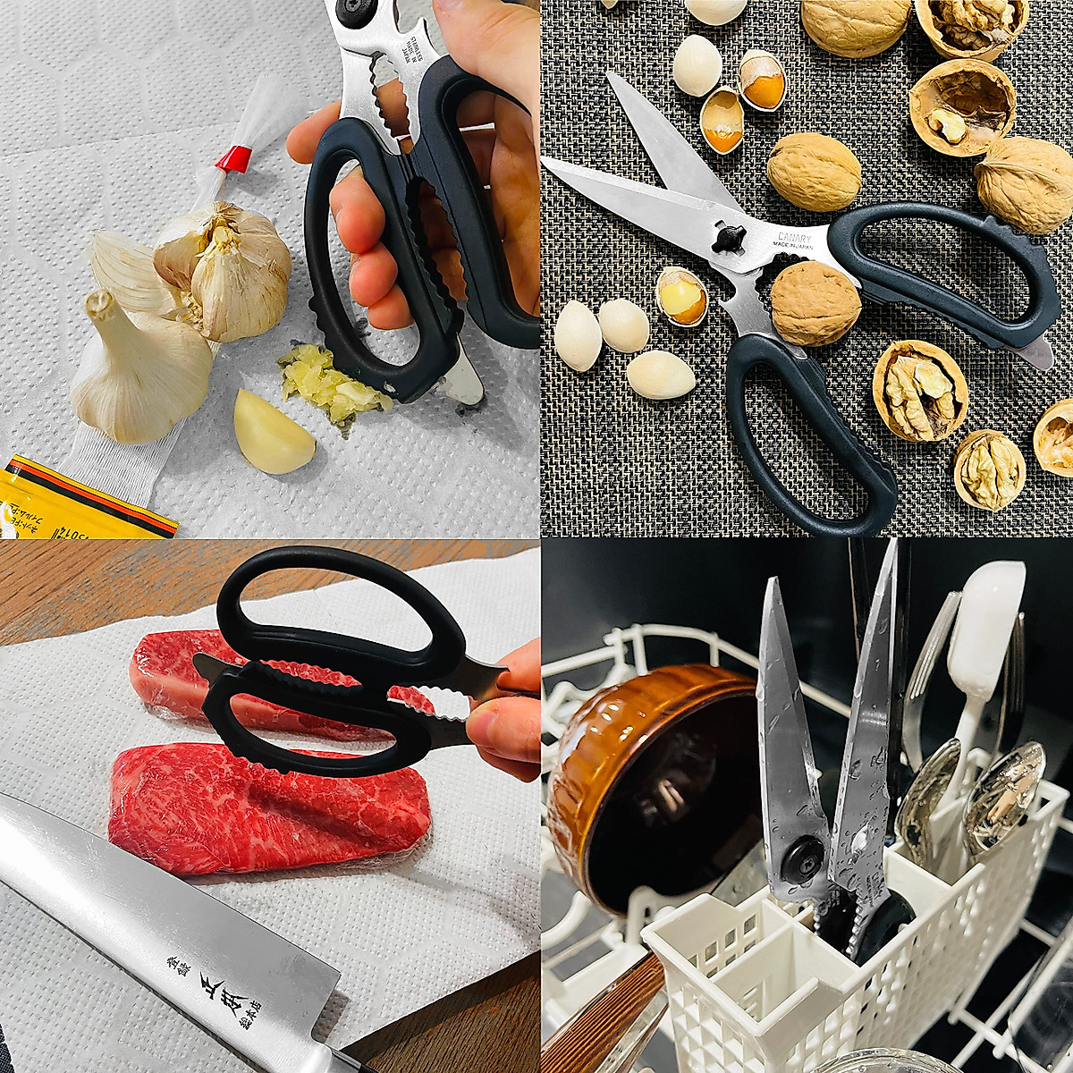 CANARY Japanese Kitchen Shears Heavy Duty, Made in JAPAN, Dishwasher Safe Come Apart Blade, Multipurpose Kitchen Scissors, Sharp Serrated Japanese Stainless Steel, Black