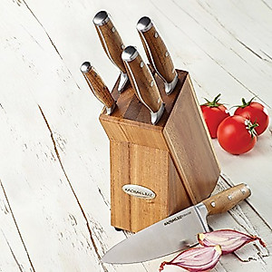 Rachael Ray Cucina 6-Piece Japanese Stainless Steel Knife Block Set with Acacia Handles