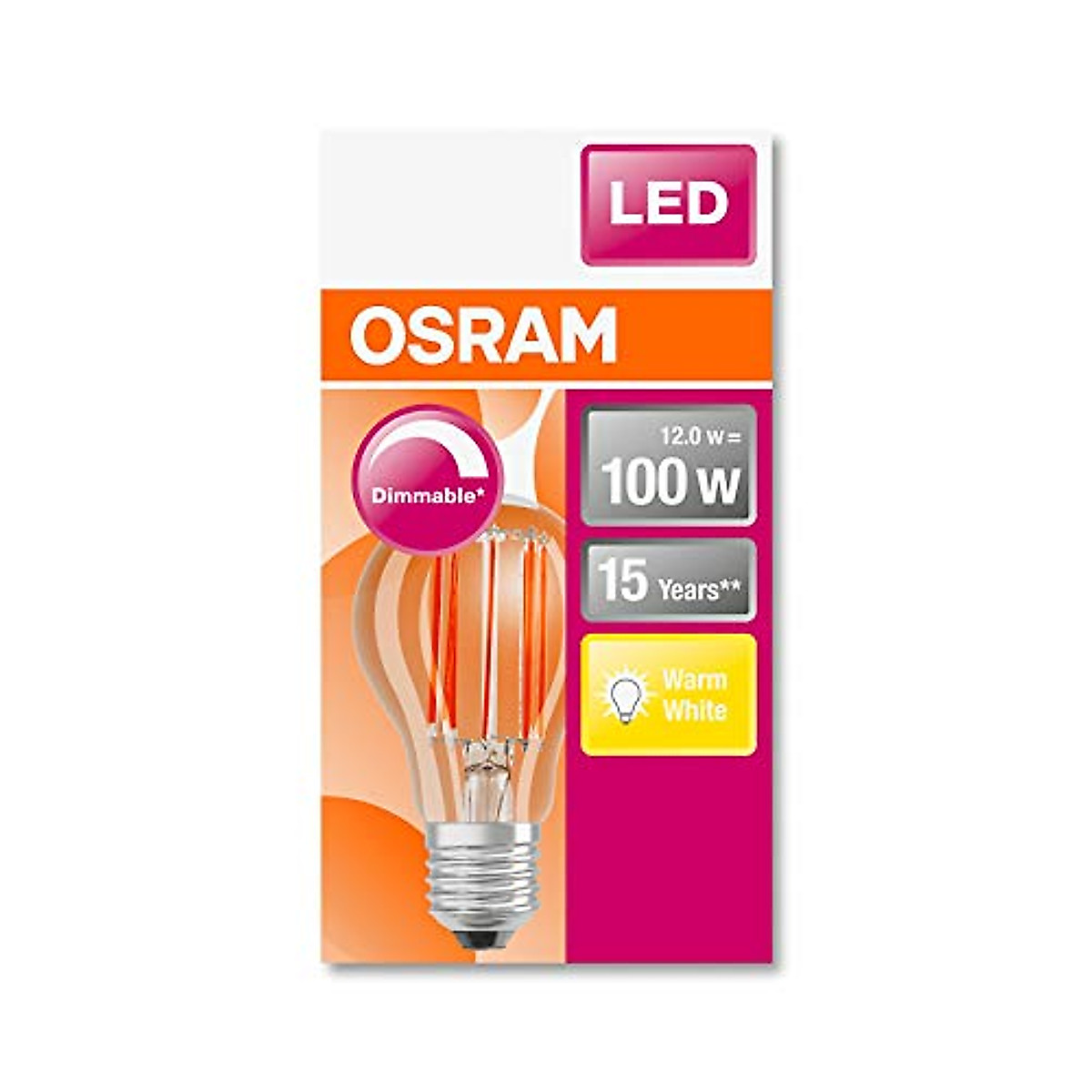OSRAM LED lamp/Base: E27 / Warm White / 2700 K / 12 W/Replacement for 100 W Incandescent Bulb/LED Retrofit Classic A DIM [Energy Efficiency Class A++] / Pack of 10