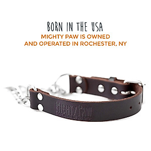 Mighty Paw Martingale Dog Collar - No Pull Design - Stainless Steel Chain - Limited Chain Cinch Training - Dog Collar Leather Martingale - Brown Leather Martingale Training Collar - Large Size Collar